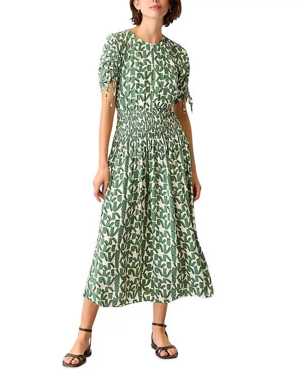 Whistles Smocked Midi Dress - Ivory/multi