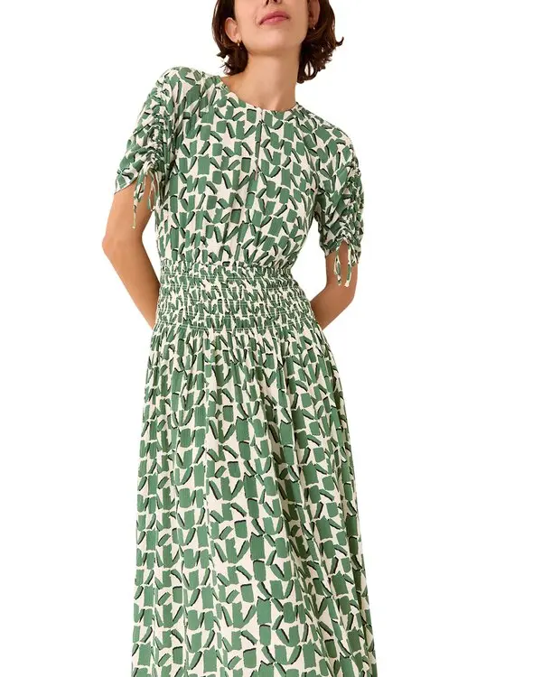 Whistles Smocked Midi Dress - Ivory/multi