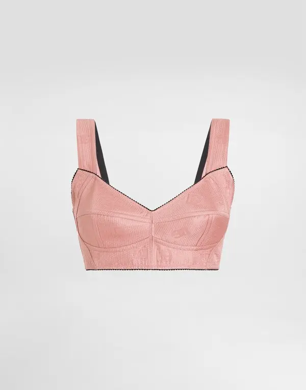 Dolce & Gabbana Quilted Jacquard Bralette Top With Dg Logo - Pink