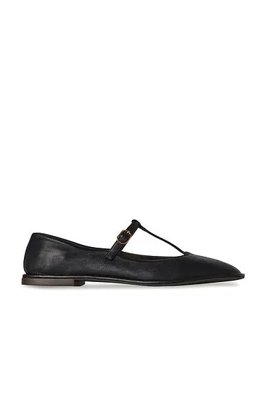THE ROW Square T-strap Flat - Black