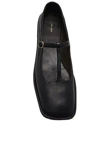THE ROW Square T-strap Flat - Black