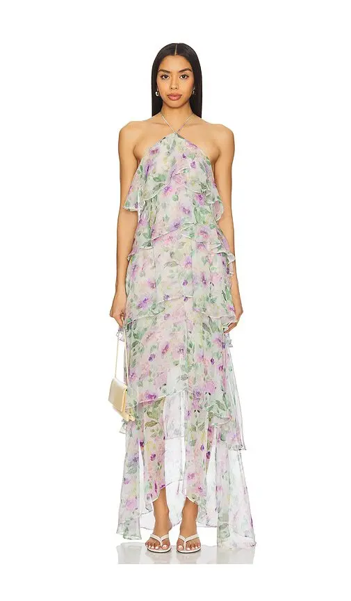 ELLIATT Tiered Floral Halterneck Maxi Dress
