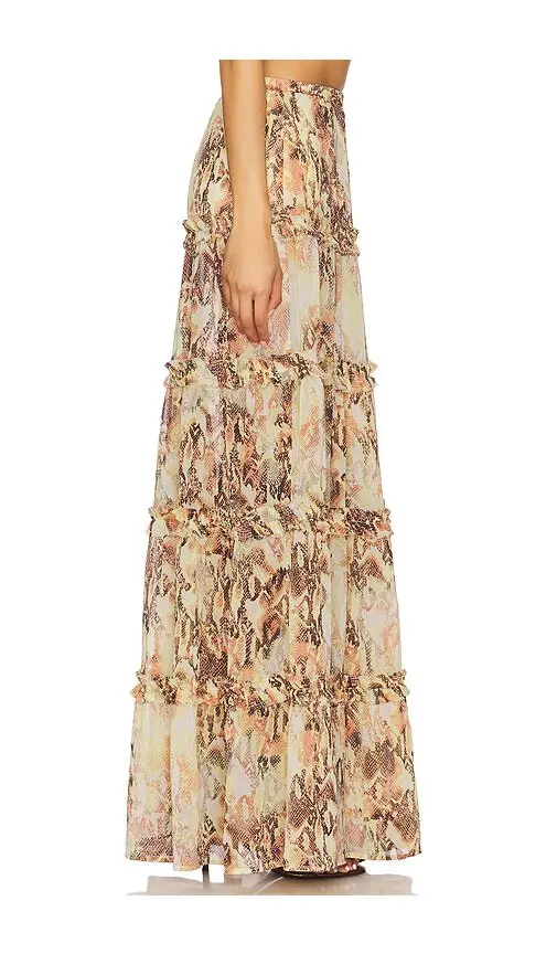 AFRM Tiered Ruffle Maxi Skirt - Shine Snake
