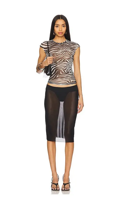 AFRM Nina Sheer Mesh Top - Desert Zebra
