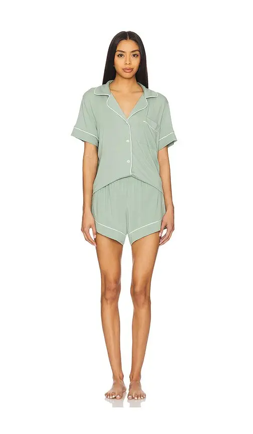 Eberjey Gisele Relaxed Short Pj Set In Sage - Eucalyptus & Ivory