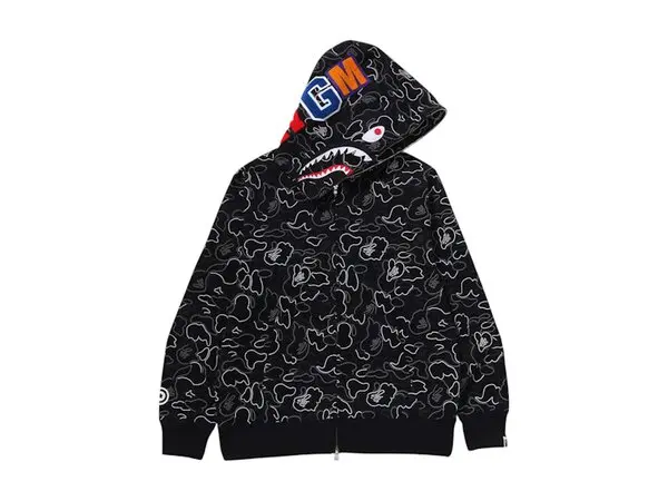 A BATHING APE Neon Camo Shark Full Zip Hoodie - Black