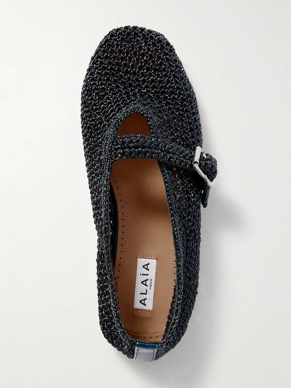 Alaïa Metallic Crocheted Ballet Flats - Blue