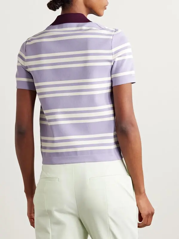 Tory Burch Appliquéd Striped Stretch-jersey Polo Top