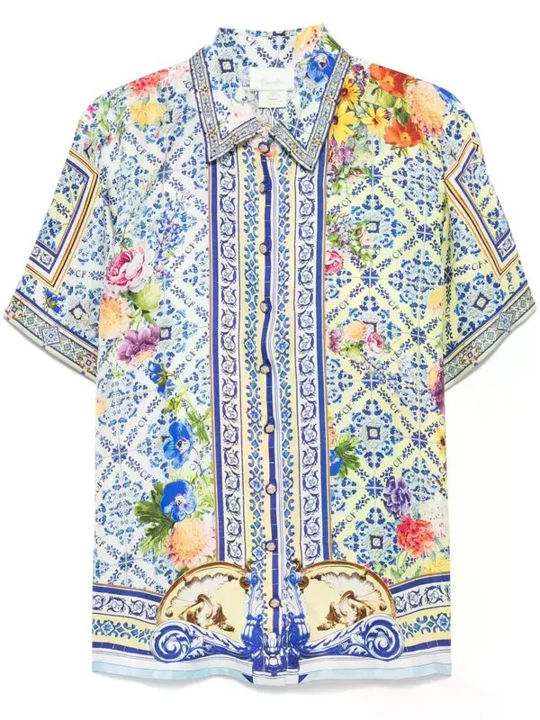 Camilla Silk Button Down Shirt - Blue