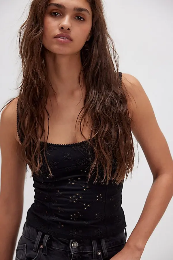 Free People Eyelet Cami - Black