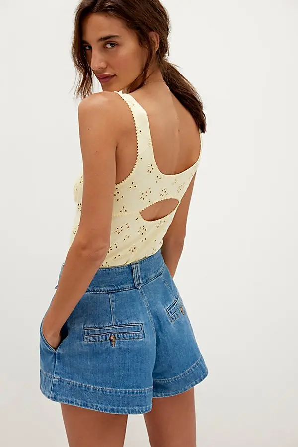 Free People We The Free Marina Denim Trouser Shorts - Down Under