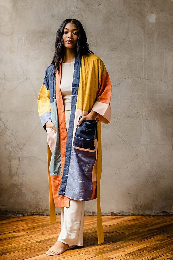 ANCHAL Colorblock Cotton Robe - Multicolor