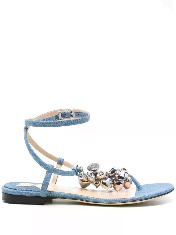 Mach & Mach Heart-charm Flat Sandals - Blue