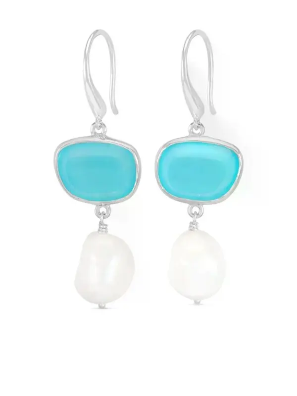 DOWER & HALL Pebble Pearl Drop Earrings - Blue