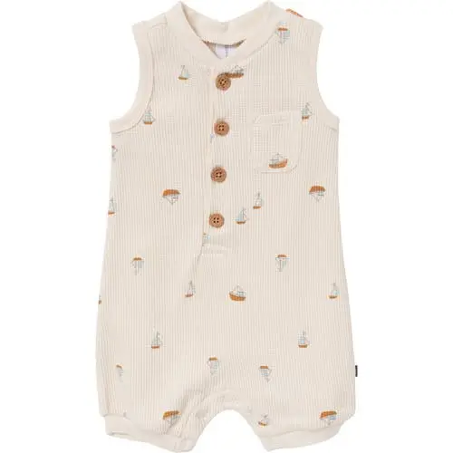 MODERN MOMENTS™ BY GERBER Sleeveless Short Romper - Beige Sailboat