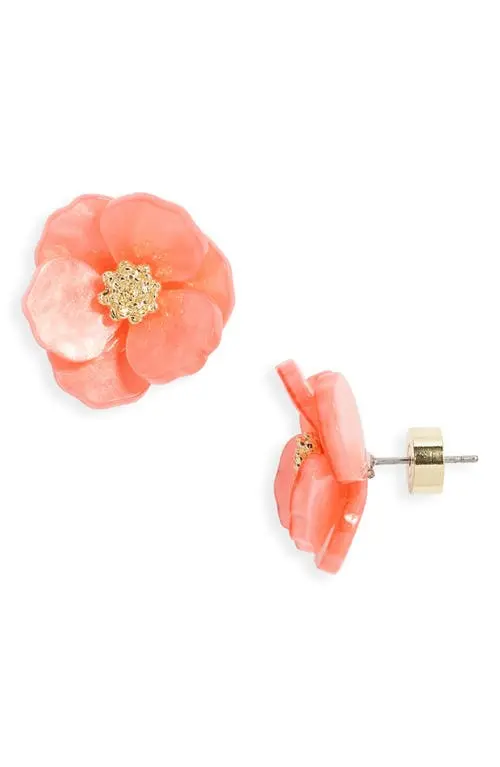 Nordstrom Floral Statement Stud Earrings - Coral- Gold