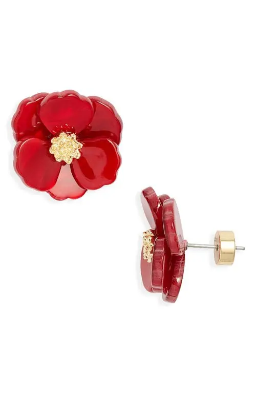Nordstrom Floral Statement Stud Earrings - Dark Red- Gold