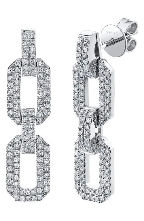 Shay Diamond Pavé 18k Gold Flat Geo Link Drop Earrings - White Gold