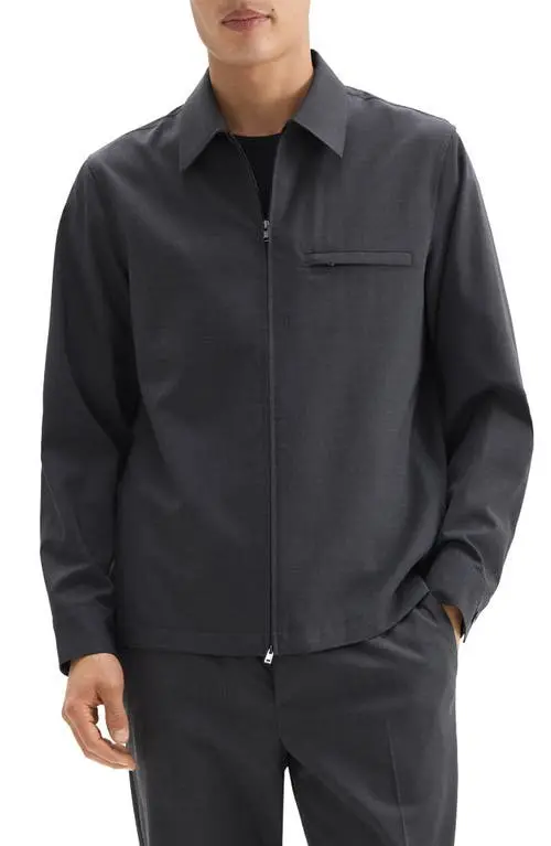 Theory Travel Motion Wool Blend Overshirt - Charcoal Melange