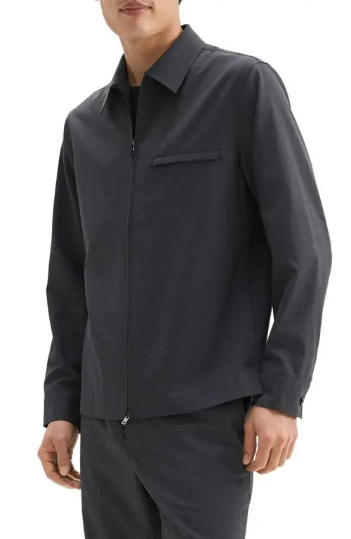Theory Travel Motion Wool Blend Overshirt - Charcoal Melange