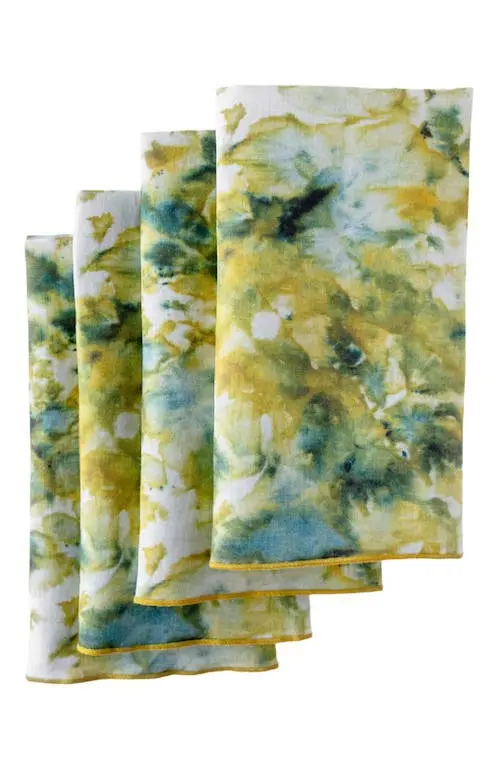 GOLDIE HOME Green Marble Napkin Set Of 4 - Green Marble Gold Trim