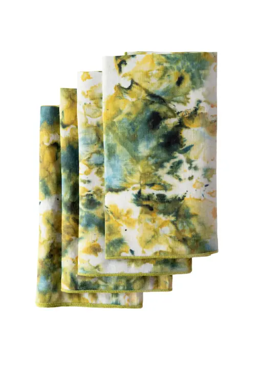 GOLDIE HOME Green Marble Napkin Set Of 4 - Green Marble Green Trim