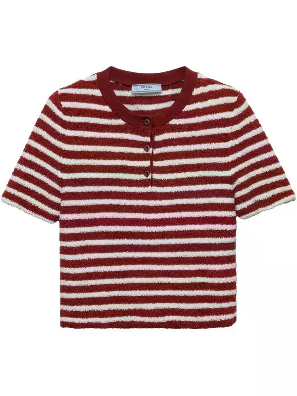 Prada Cotton Bouclé Polo Top - Red