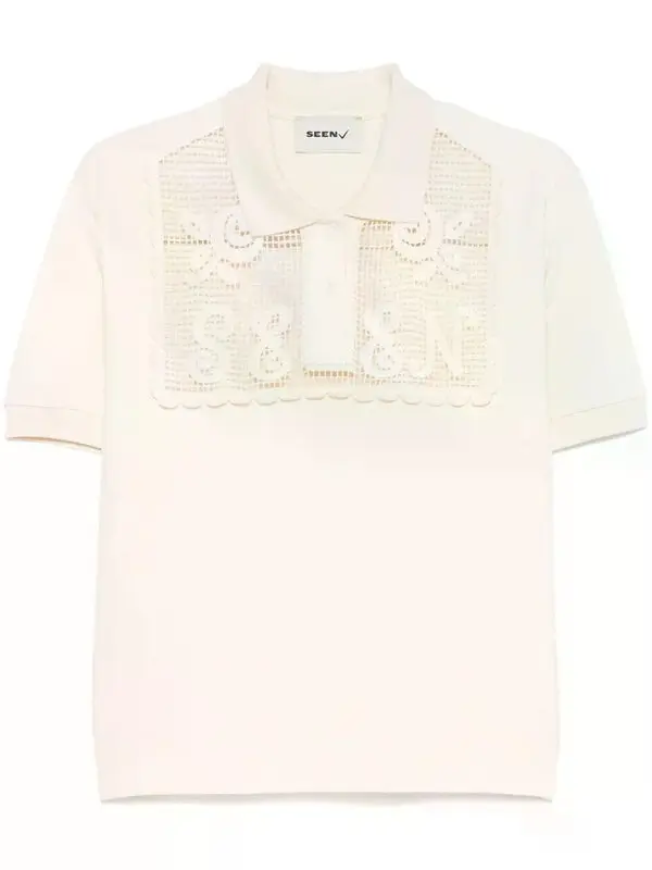 SEEN USERS Name Crochet Paneled Polo Top