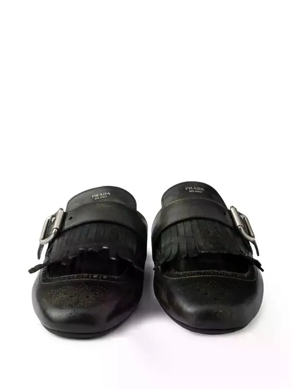 Prada Shuffle Fringed Leather Mules - Black