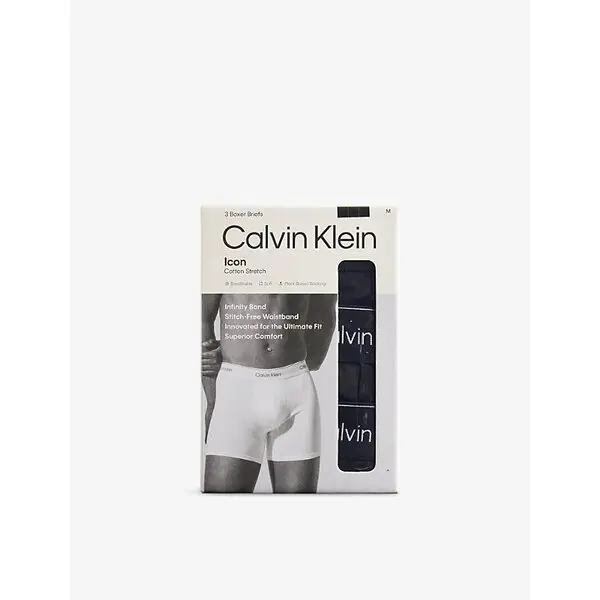 Calvin Klein Icon Logo-waistband Pack Of Three Stretch-cotton Boxer Briefs - Black W/ Black Wb