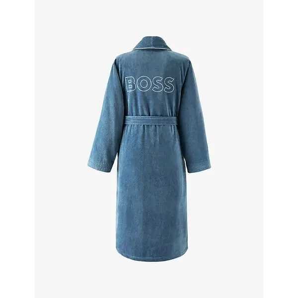BOSS Brand-embroidered Tie-waist Cotton Robe