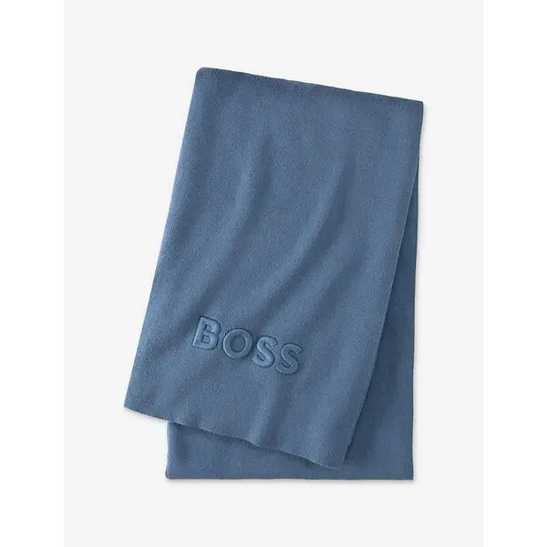 BOSS Logo-embroidered Knitted Throw 170cm X 130cm - Denim
