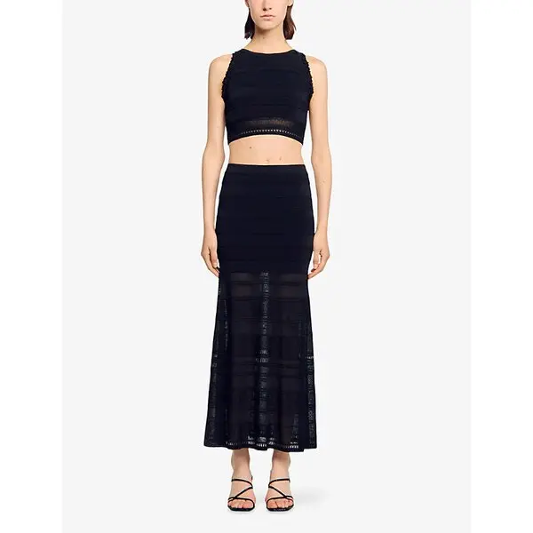 Sandro Sleeveless Cropped Knitted Top - Black