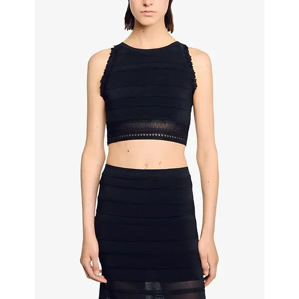 Sandro Sleeveless Cropped Knitted Top - Black