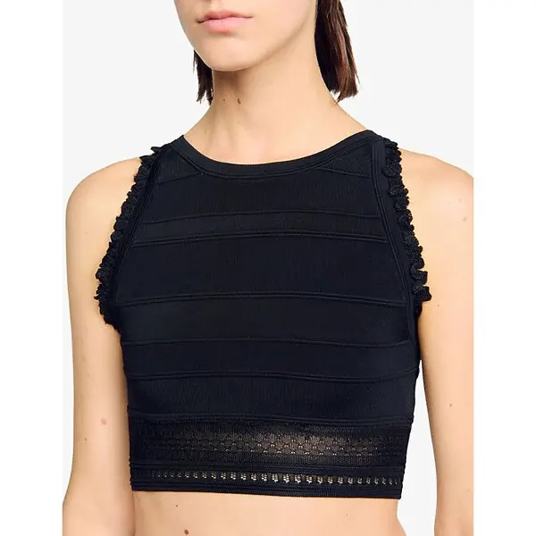 Sandro Sleeveless Cropped Knitted Top - Black