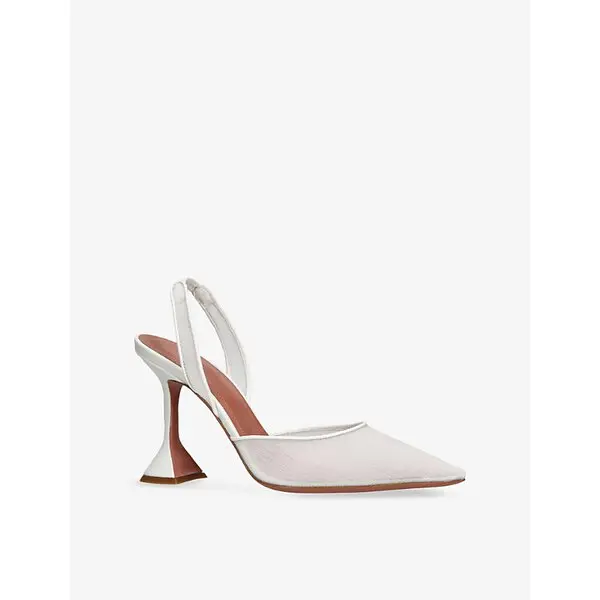 Amina Muaddi Holli 95 Sling-back Heeled Mesh Courts - White
