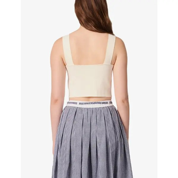Maje Square-neck Cropped Knit Top - Blanc