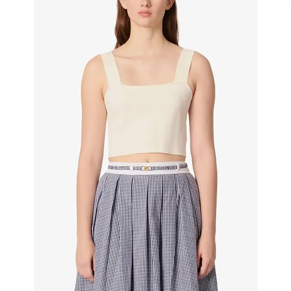 Maje Square-neck Cropped Knit Top - Blanc