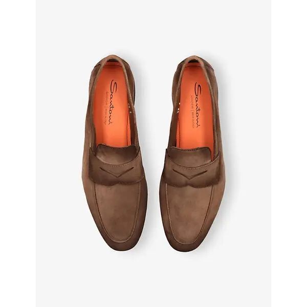 Santoni Carlo Suede Penny Loafers - Mid Brown