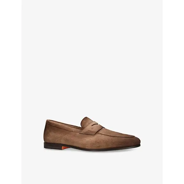 Santoni Carlo Suede Penny Loafers - Mid Brown