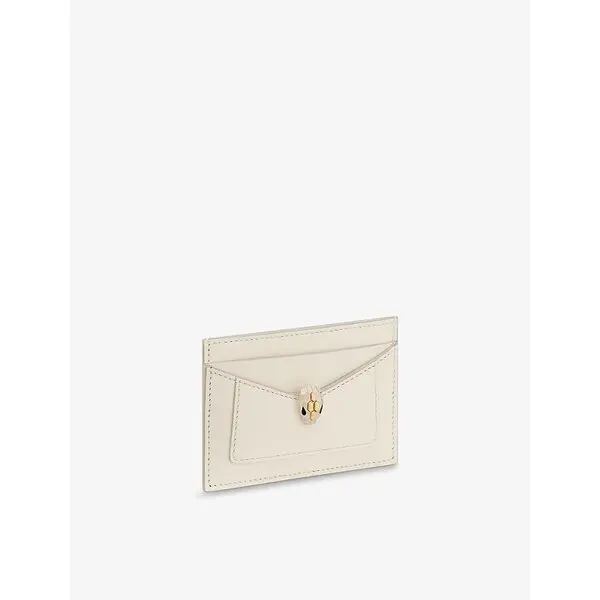 BVLGARI Serpenti Forever Embellished Leather Card Holder - White