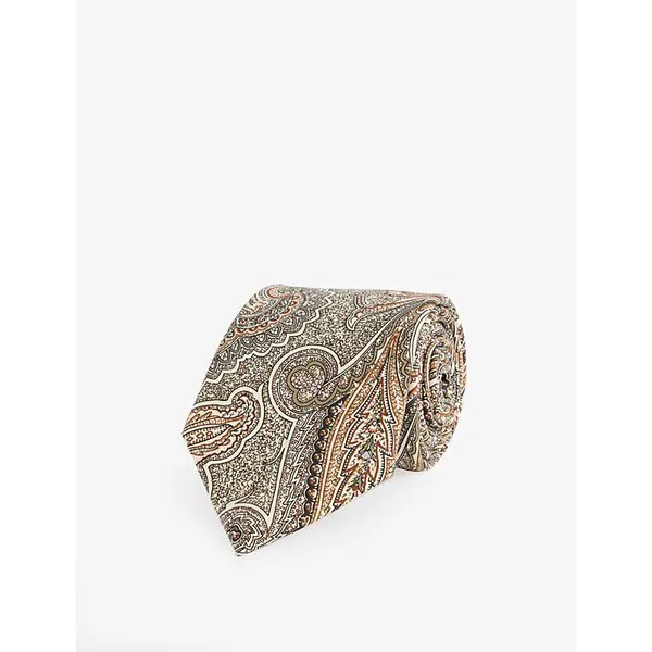 Dunhill Paisley-print Silk Neck Tie - Taupe