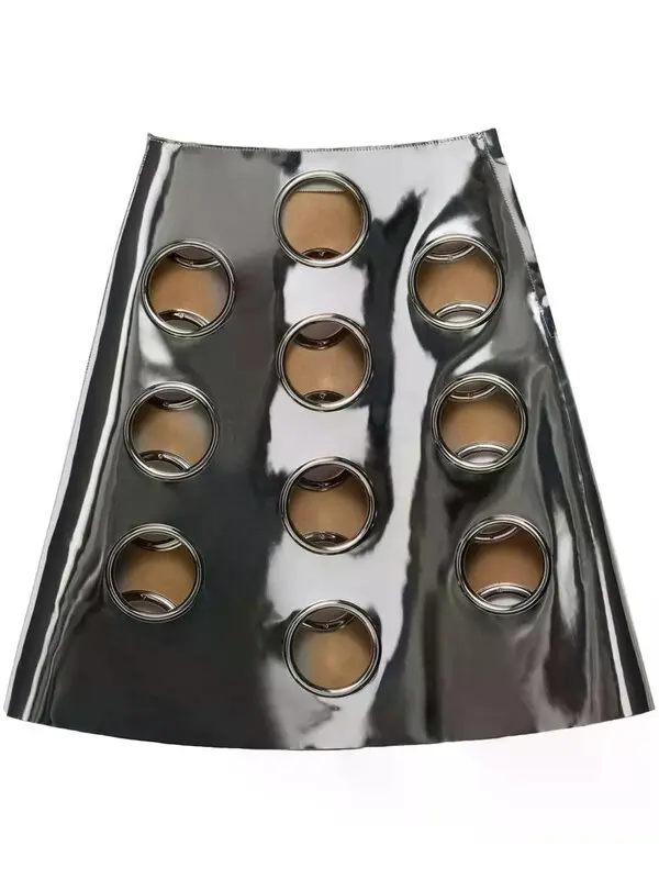Prada Metallic Leather Midi Skirt - Silver