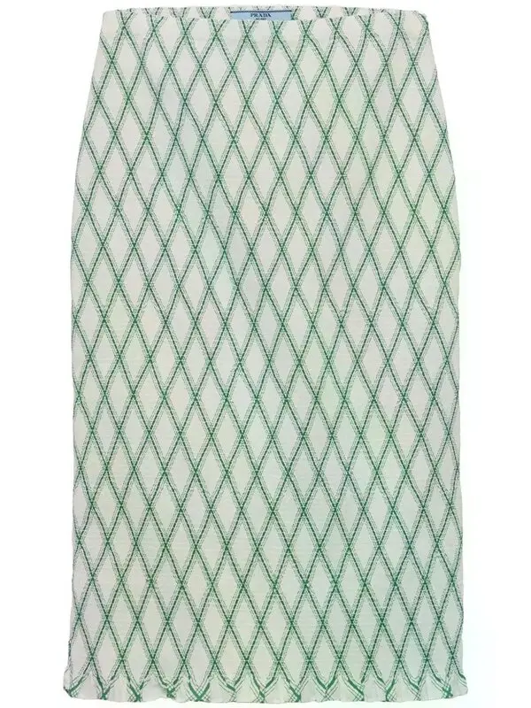 Prada Patterned Cotton Midi Skirt - Green