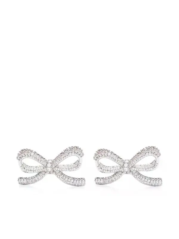 SELF-PORTRAIT Crystal Bow Earrings - Silver
