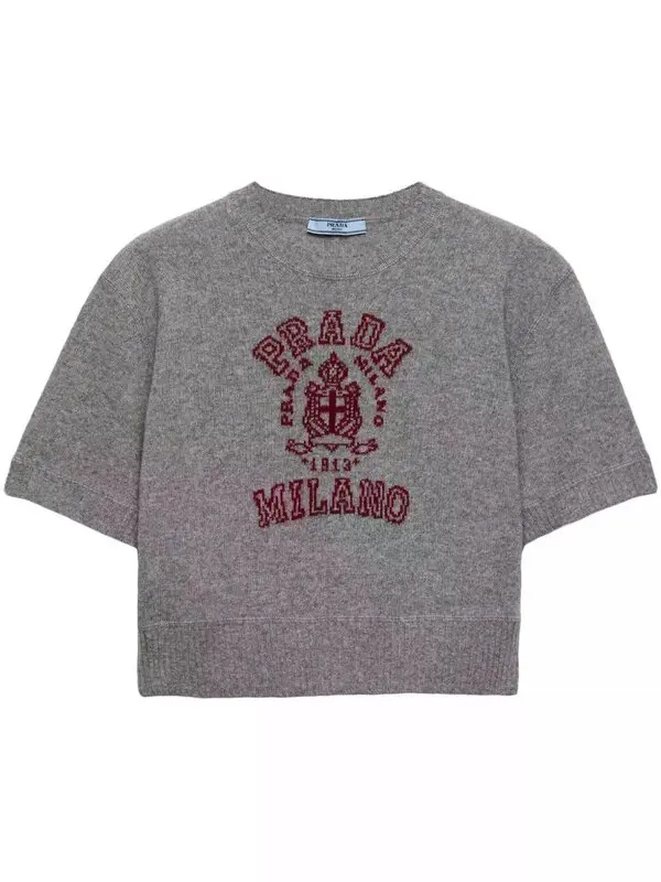 Prada Logo-intarsia Sweater - Grey