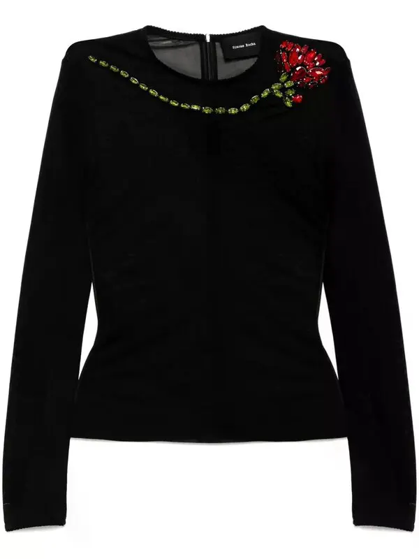 Simone Rocha Carnation-embellished Mesh Top - Black