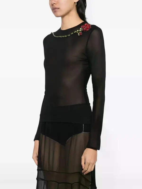 Simone Rocha Carnation-embellished Mesh Top - Black