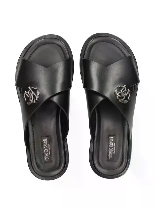 Roberto Cavalli Mirror Snake-monogram Slides