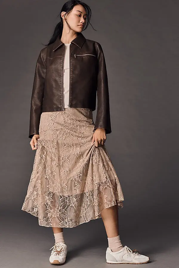 PILCRO Washed Faux Leather Cropped Moto Jacket